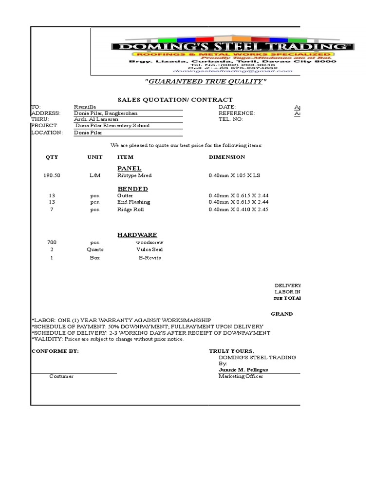 Quotation For Roofing Final | PDF