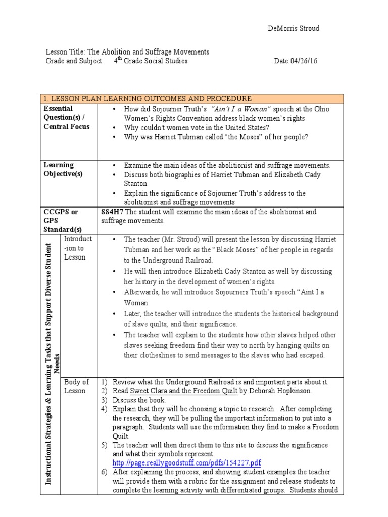 4th Grade Abolition & Suffrage Lesson | PDF | Abolitionism In The ...
