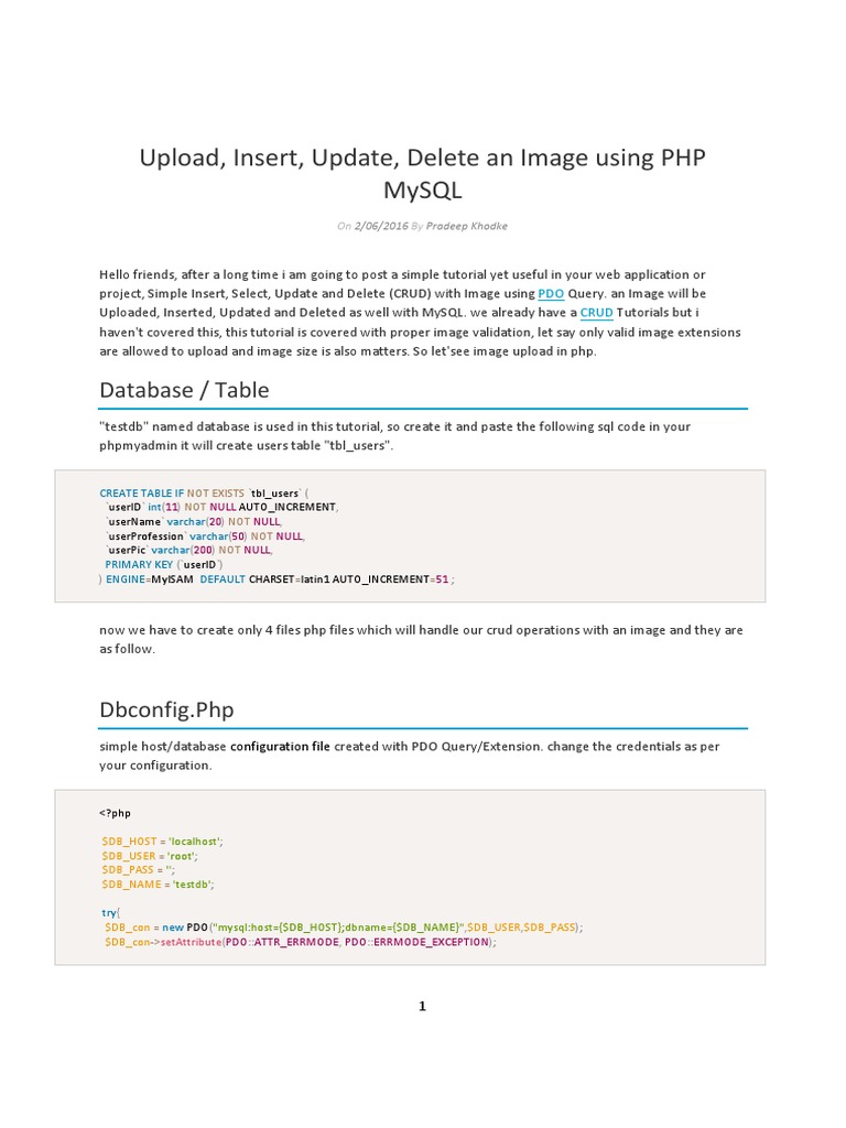 Upload, Insert, Update, Delete An Image Using PHP MySQL | PDF | Php | My Sql