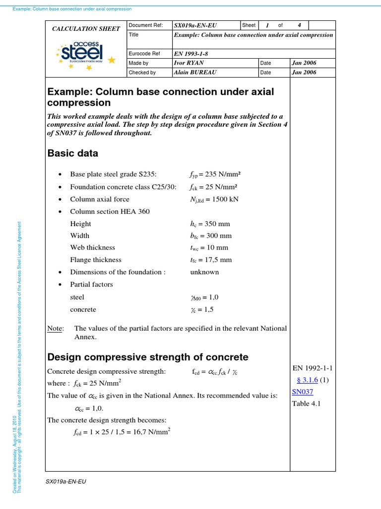 SX019a-En-EU-Example - Column Base Connection Under Axial Compression ...