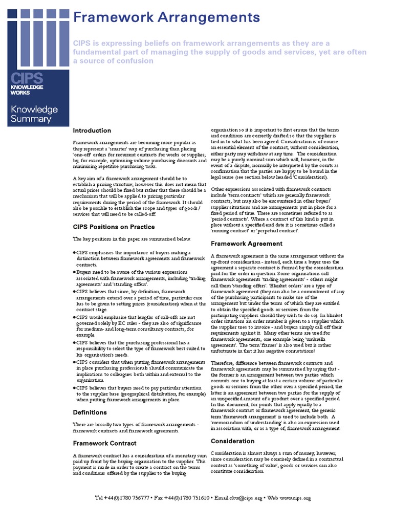 Framework Arrangements Cips | PDF | Consideration | Procurement