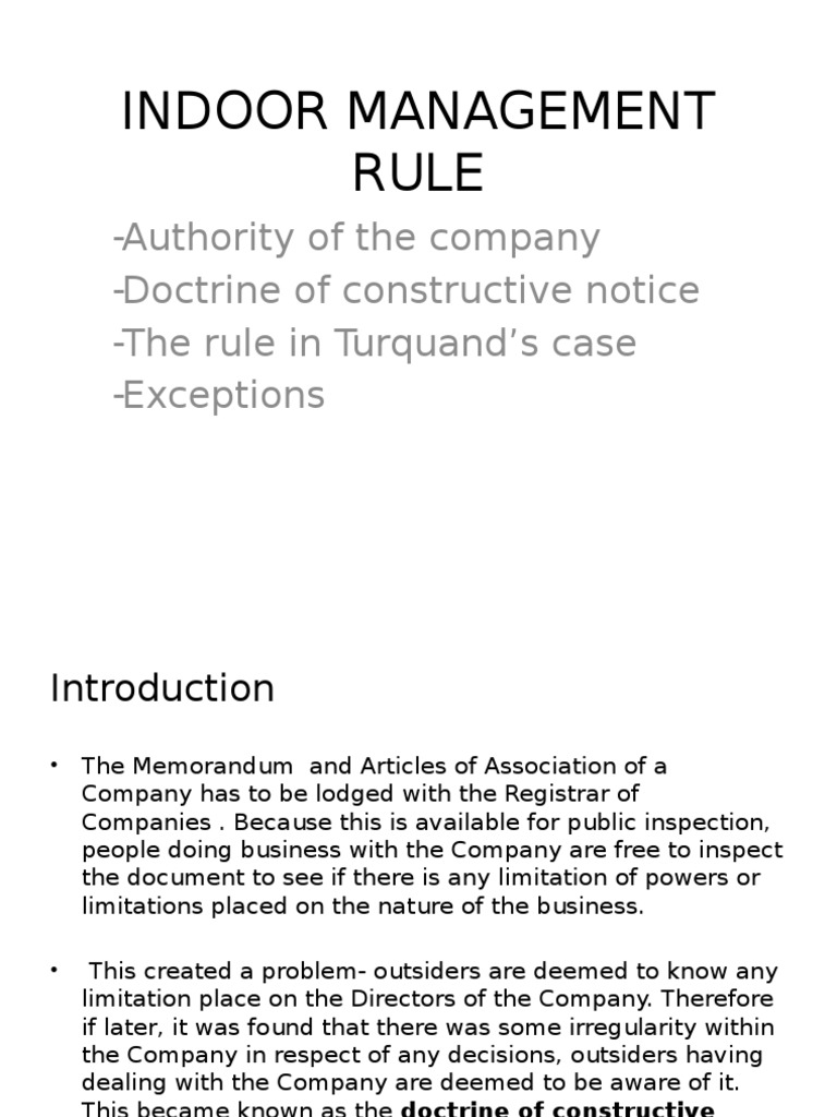 Indoor Management Rule | PDF | Board Of Directors | Legal Concepts