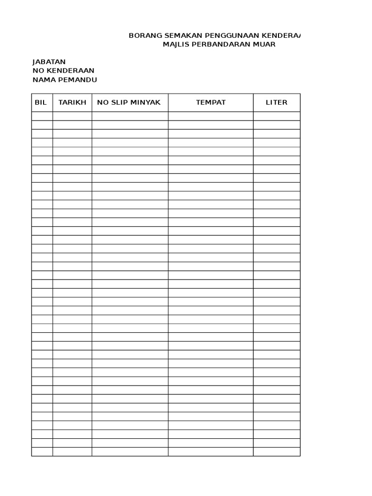 Borang Semakan Penggunaan Minyak Kenderaan | PDF