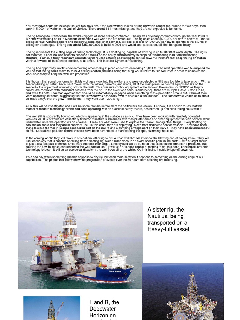 Deep Water Horizon Gulf Disaster | PDF | Deepwater Horizon | Drilling Rig