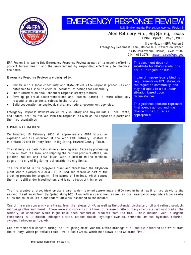 Emergency Response Review: Alon Refinery Fire, Big Spring, Texas | PDF