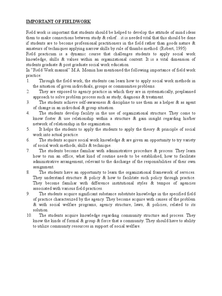 Importance of Field Work in Social Studies | PDF | Field Research ...