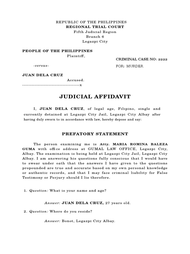Judicial Affidavit: Regional Trial Court | PDF | Perjury | Affidavit