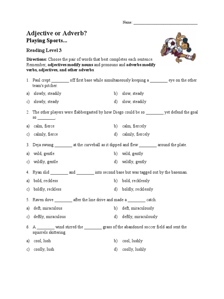 Adjectives and Adverbs Worksheet Reading Level 03 | PDF | Adverb ...