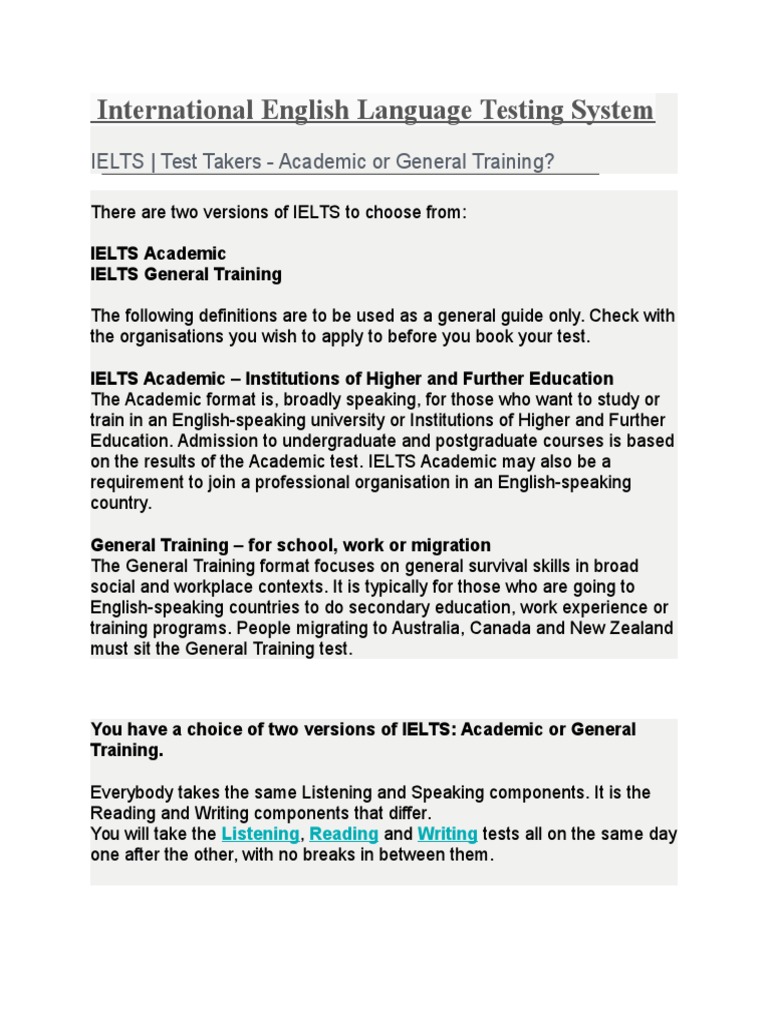 International English Language Testing System: IELTS - Test Takers ...