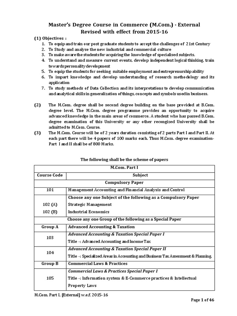 MCOM External Syllabus PartI | PDF