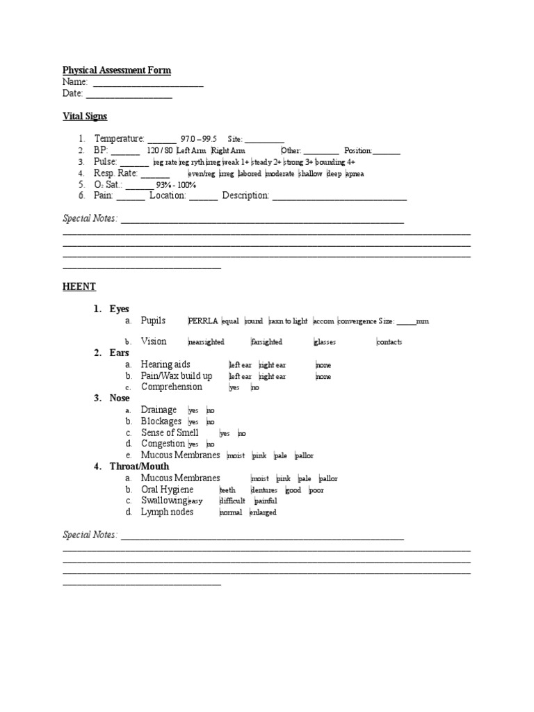 Physical Assessment Form Template | PDF