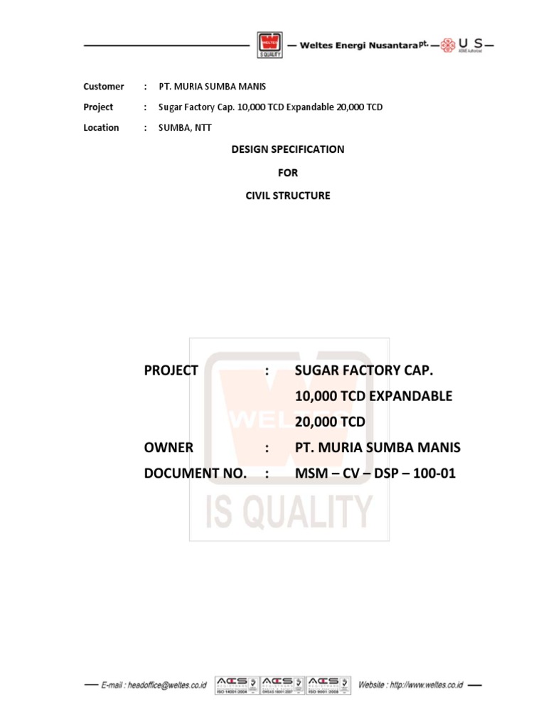 Civil Design Specs for Sugar Factory | PDF | Structural Steel ...