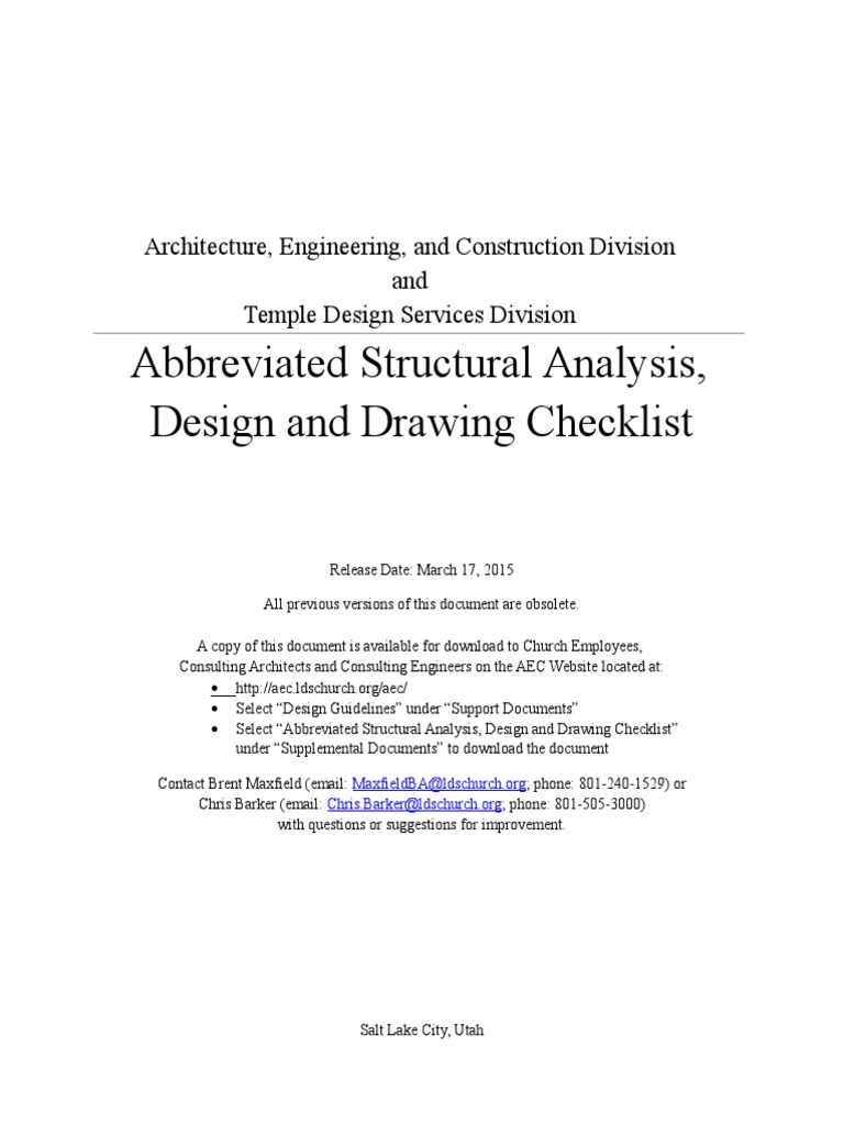 Abbreviated Structural Analysis, Design and Drawing Checklist | PDF ...