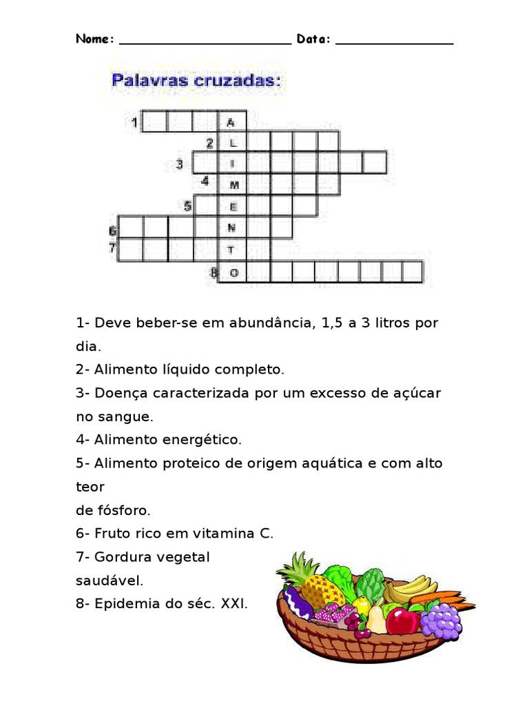 Alimentação Palavras Cruzadas - Sopa de Letras | PDF