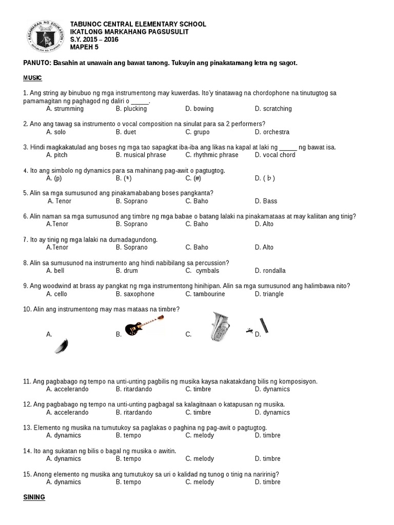 MSEP 3rd Periodical Test SY 2015 | PDF