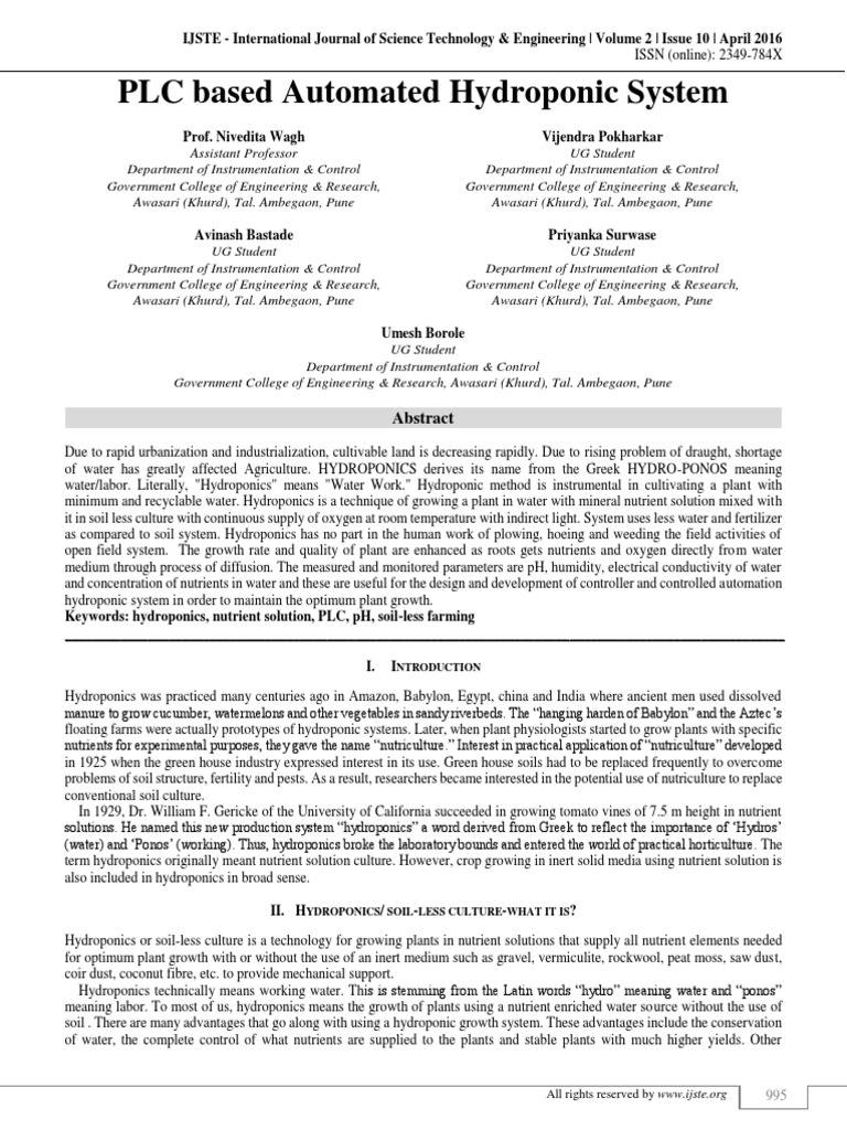 PLC Based Automated Hydroponic System | PDF | Hydroponics | Soil