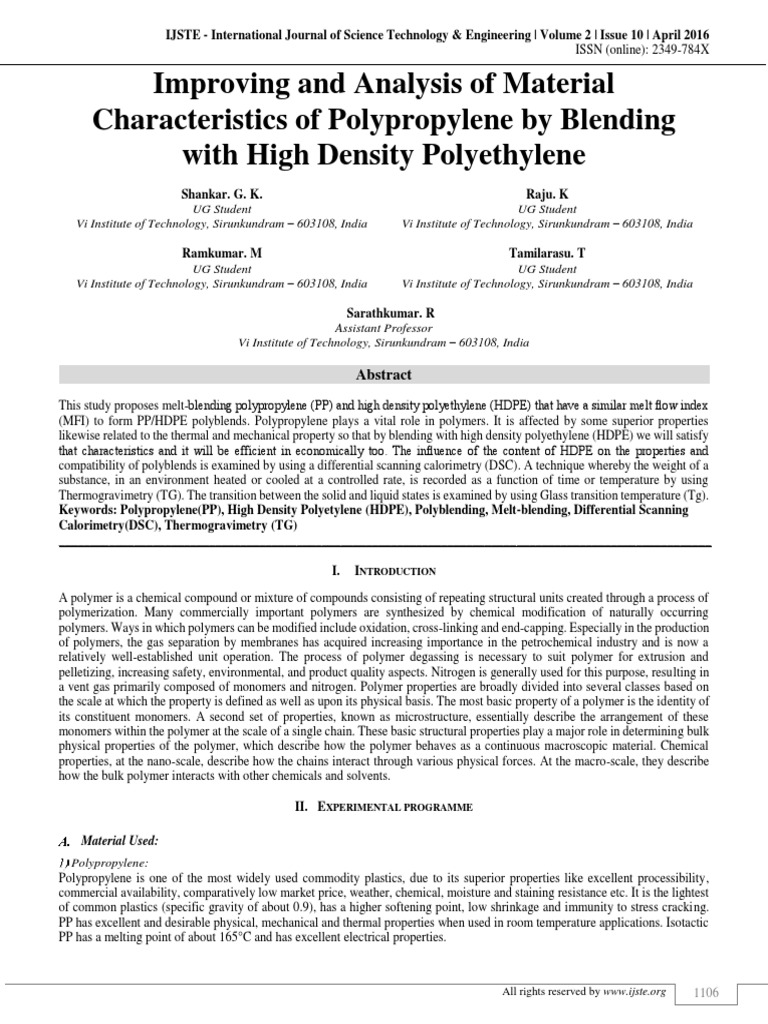 Polypropylene and HDPE Blending Study | PDF | Differential Scanning ...