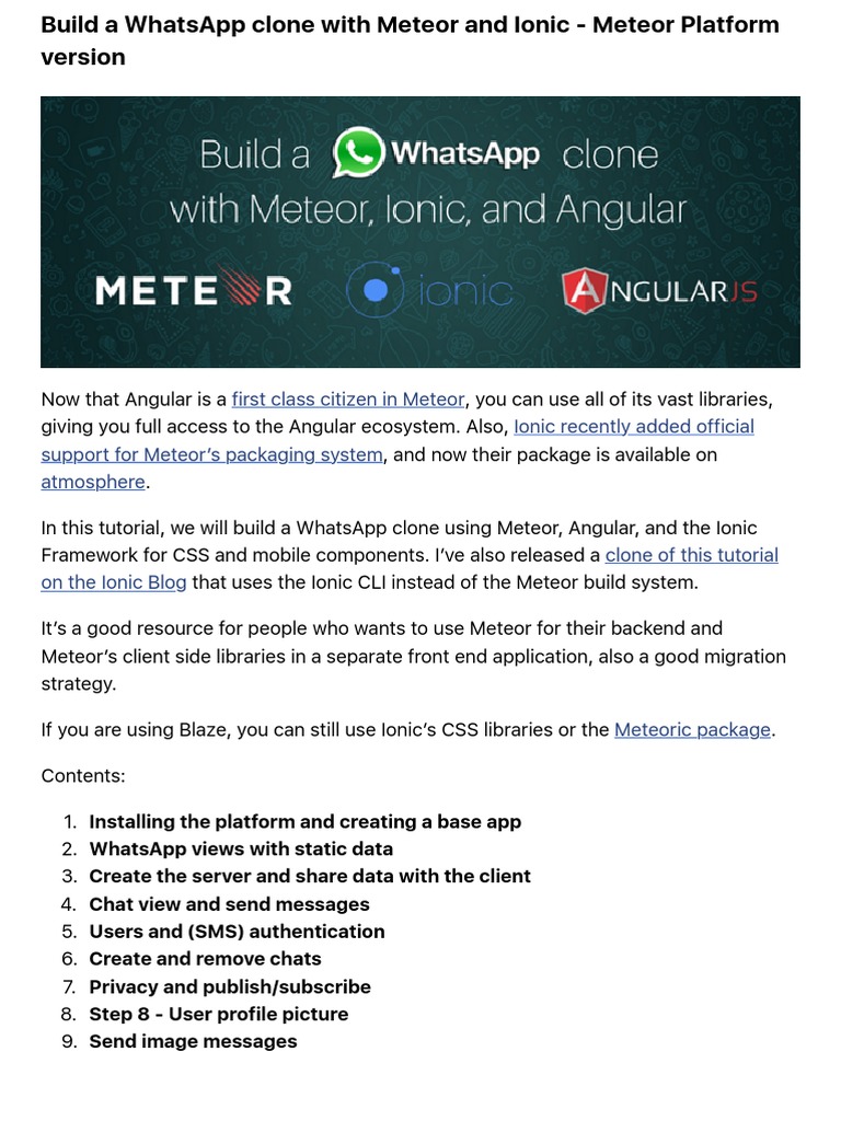 Build A WhatsApp Clone With Meteor and Ionic - Meteor Platform Version | PDF | Angular Js | Web ...