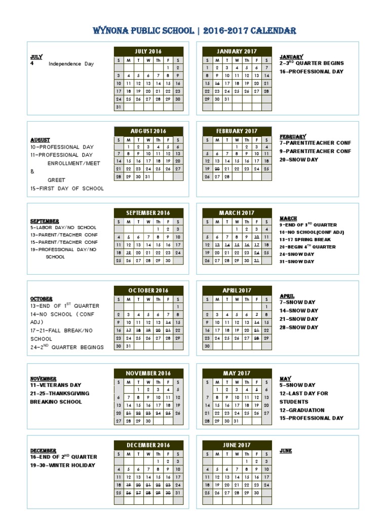 2016-2017 School Calendar | PDF | Travel
