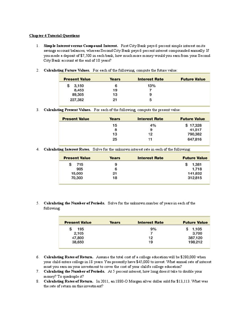 Chapter 4 Tutorial Questions | Download Free PDF | Present Value | Interest