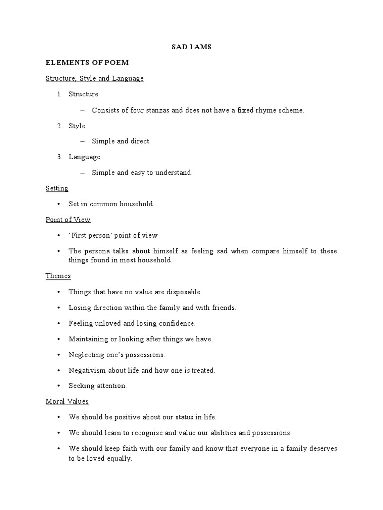 Sad I Ams Elements of Poem | PDF