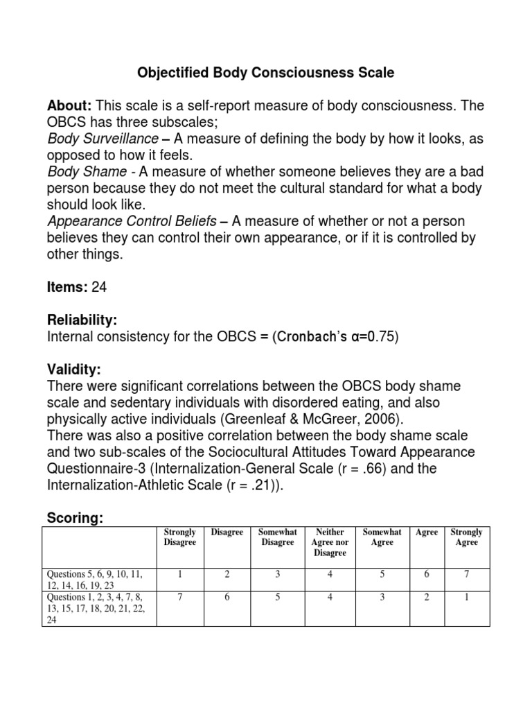 Objectified Body Consciousness Scale | Shame | Consciousness