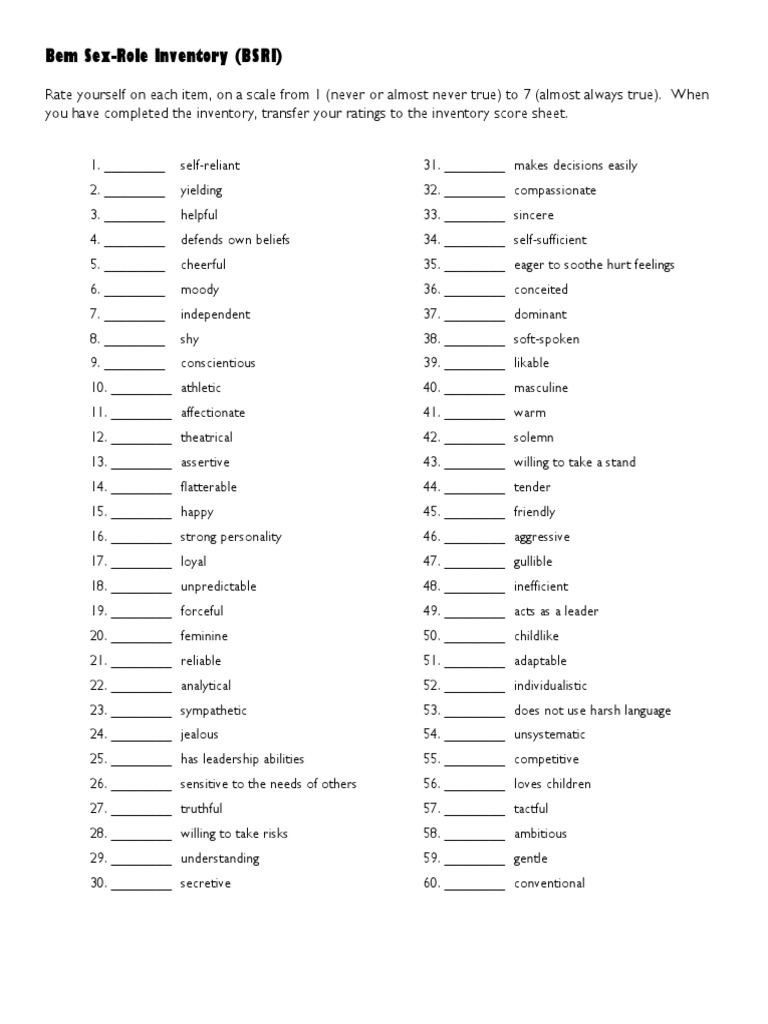 Bem Sex Role Inventory | PDF