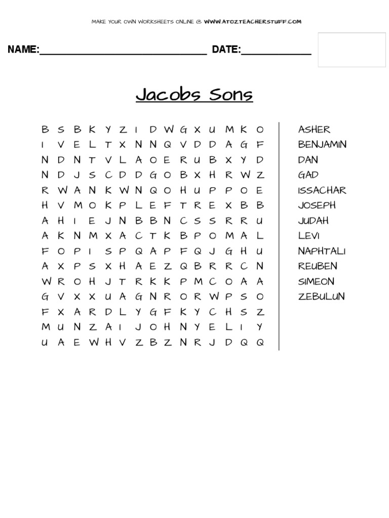 Jacob's Sons Bible Word Search | PDF