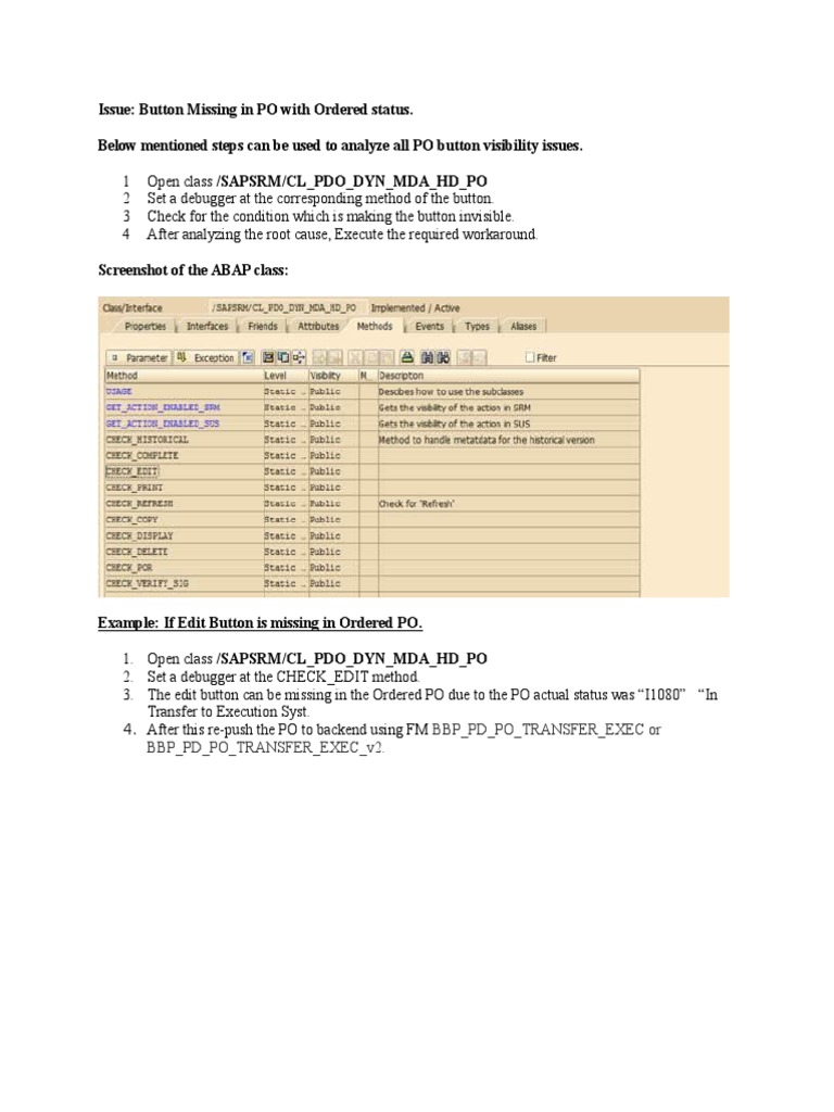Steps To Debug SRM PO Missing Buttons | PDF