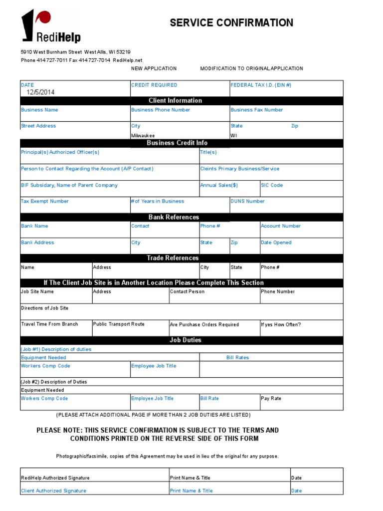 1service Confirmation Form | PDF