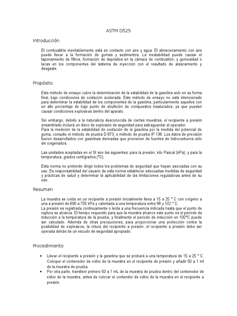 Astm D525 | PDF | Oxígeno | Gasolina