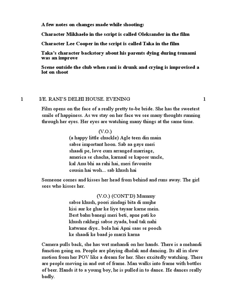 A Few Notes On Changes Made While Shooting | PDF