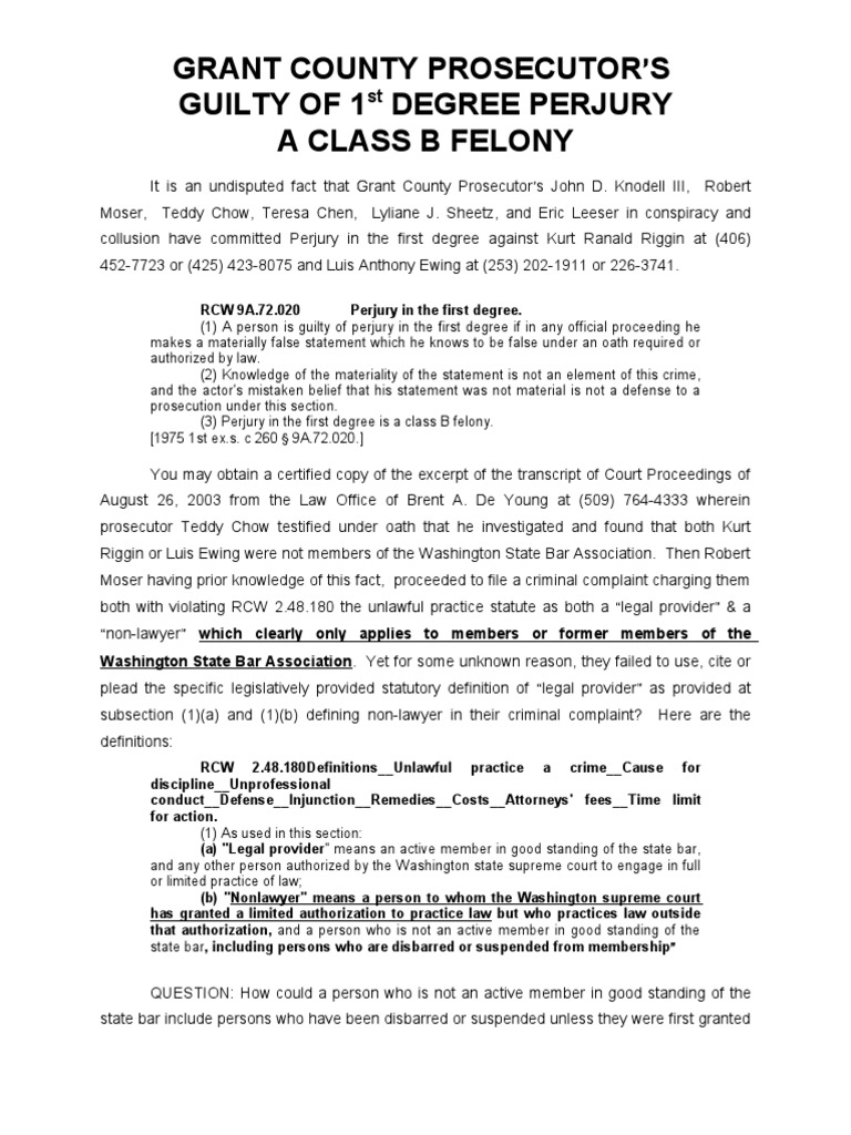 PERJURY by Grant County, WA Prosecutors | Perjury | Practice Of Law
