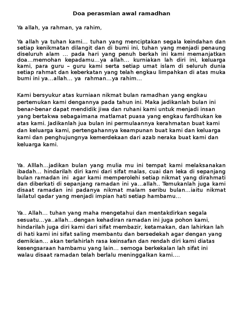 Doa Perasmian Awal Ramadhan | PDF | Kajian Bahasa Asing | Agama ...