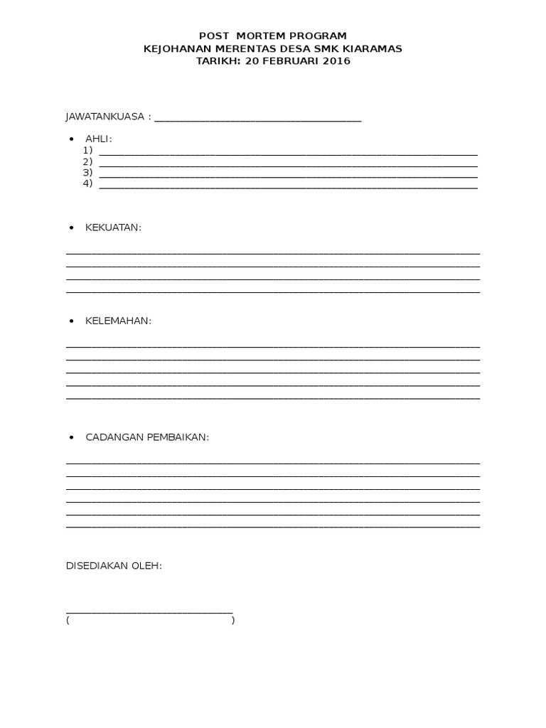 Borang Post Mortem Program | PDF