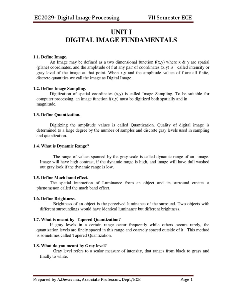 EC2029-Digital Image Processing Two Marks Questions and Answers - New PDF | PDF | Data ...