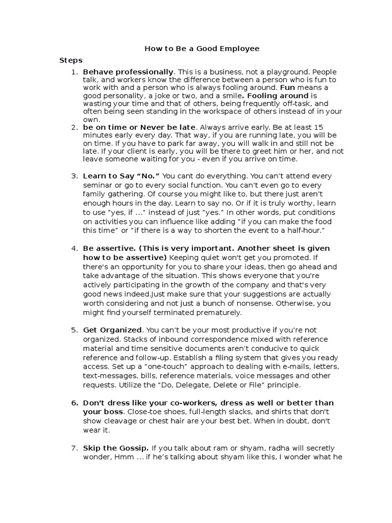 How To Be A Good Employee | PDF | Etiquette | Employment