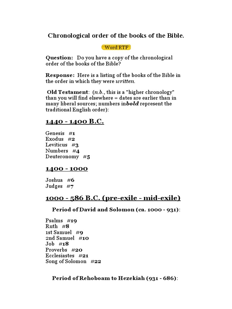 Chronological Bible Book Order | PDF | Saint Timothy | Bible