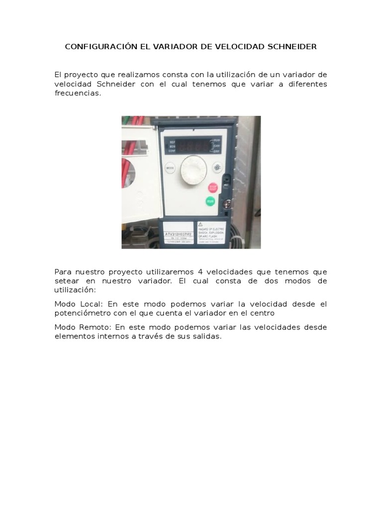Configuración El Variador de Velocidad Schneider | PDF