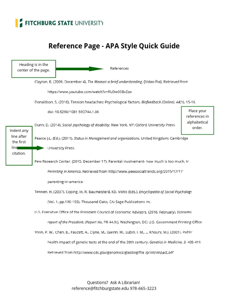 Reference Page - APA Style Quick Guide: Heading Is in The Center of The ...