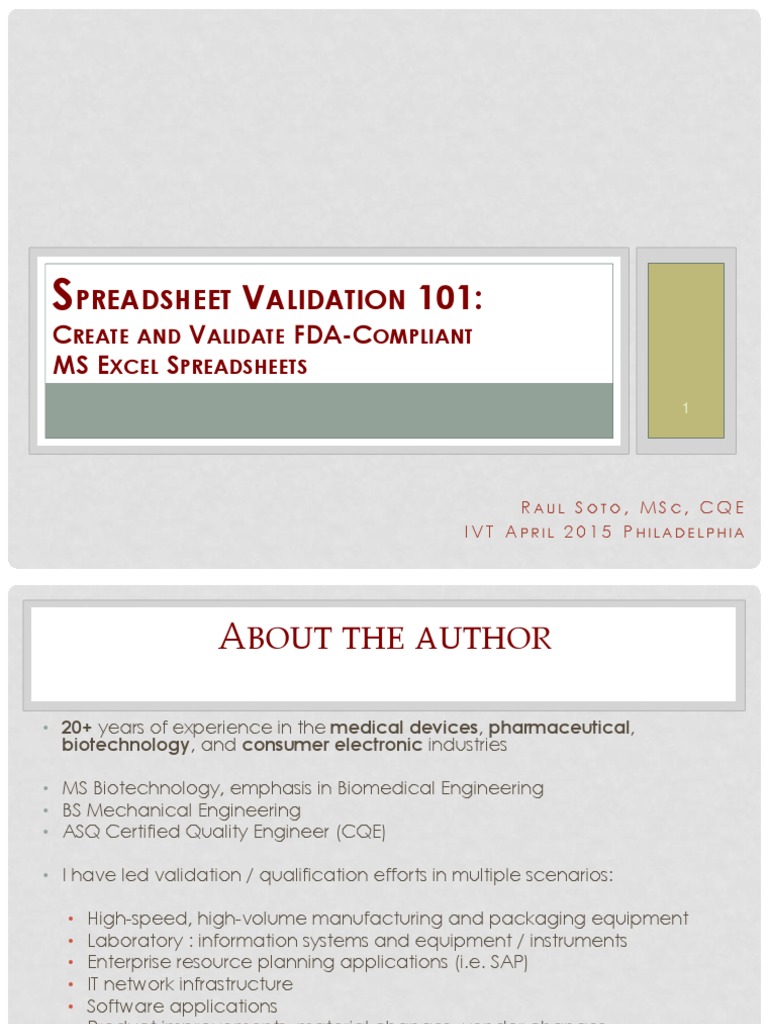 FDA-Compliant Spreadsheet Validation Guide | PDF | Spreadsheet ...