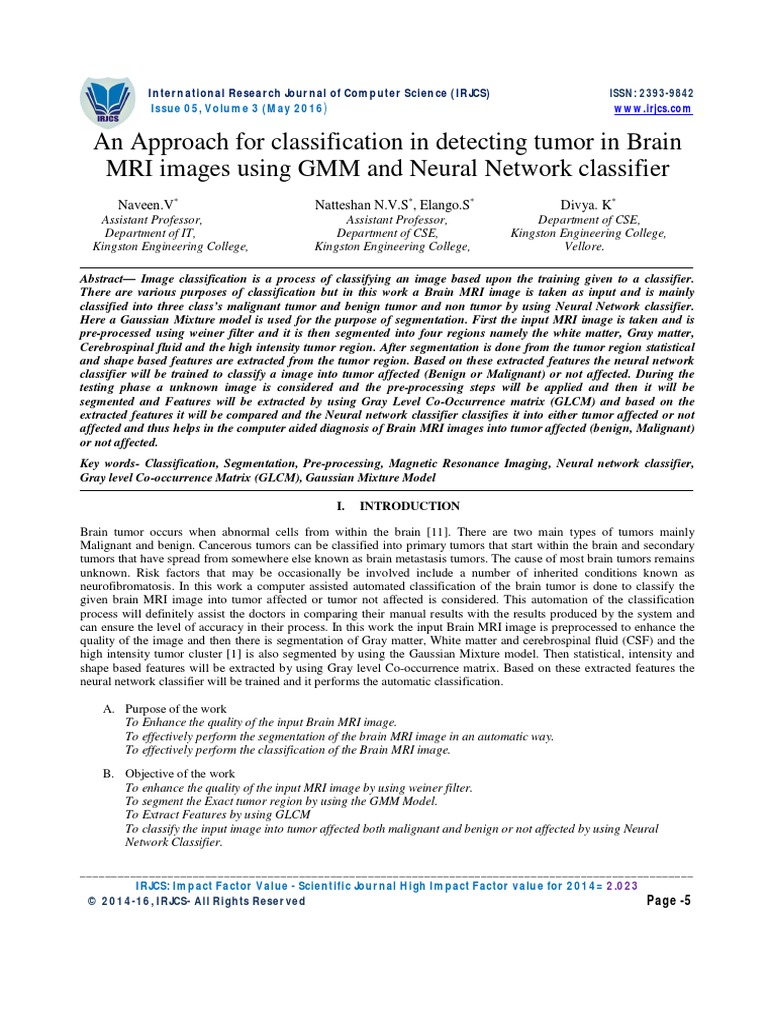 An Approach For Classification In Detecting Tumor In Brain Mri Images Using Gmm And Neural 5045