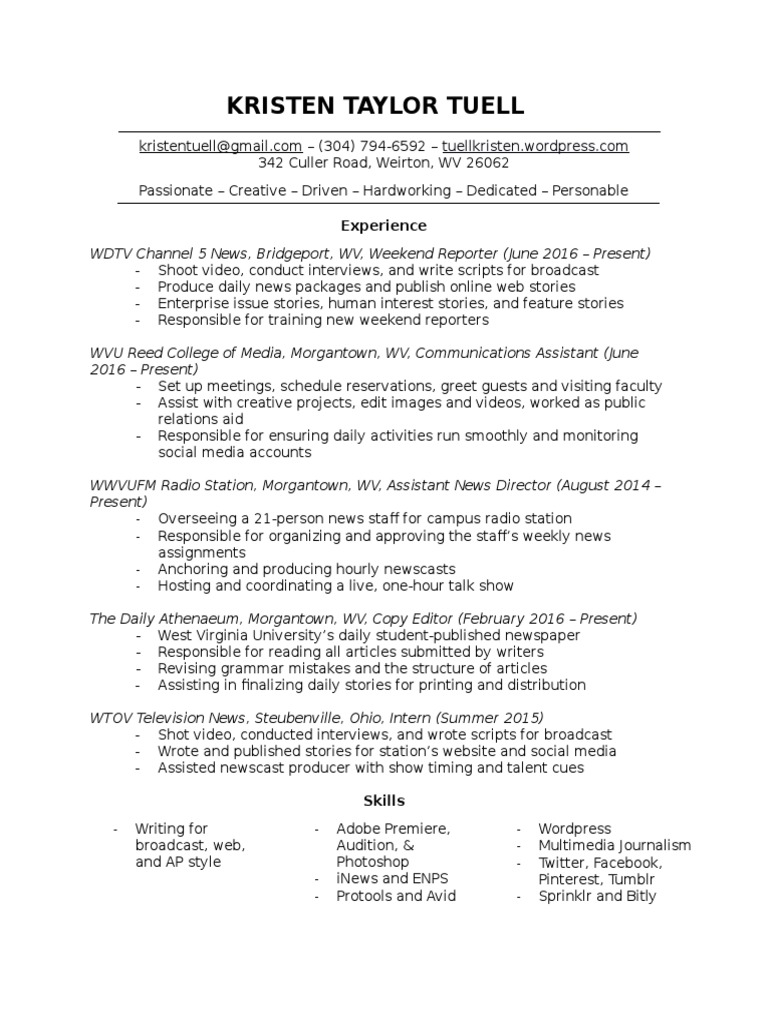 Kristen Tuell: Multimedia Journalist Resume | PDF | Social Science