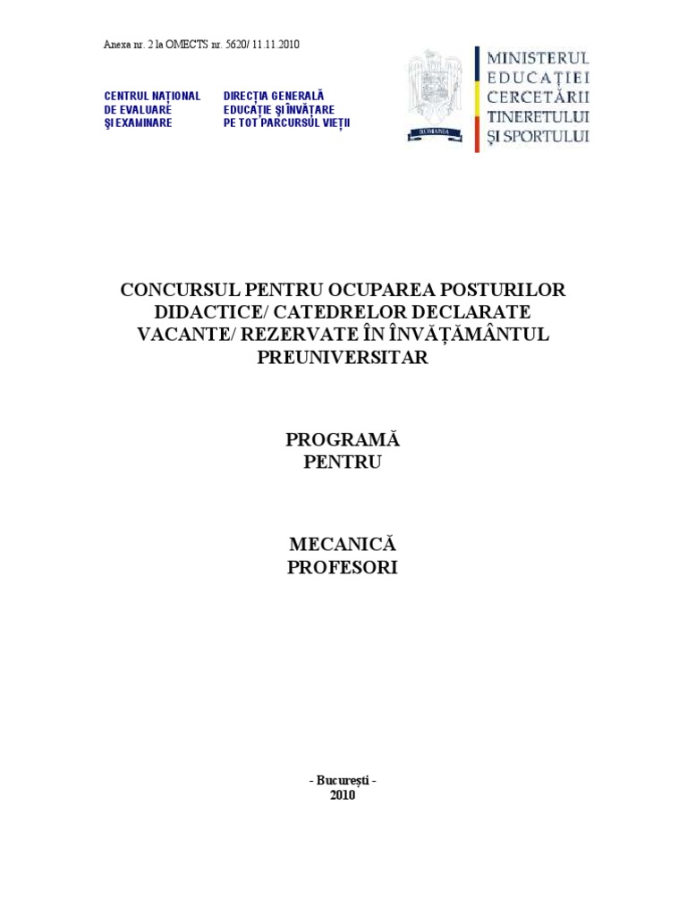 Mecanica Programa Titularizare P | PDF