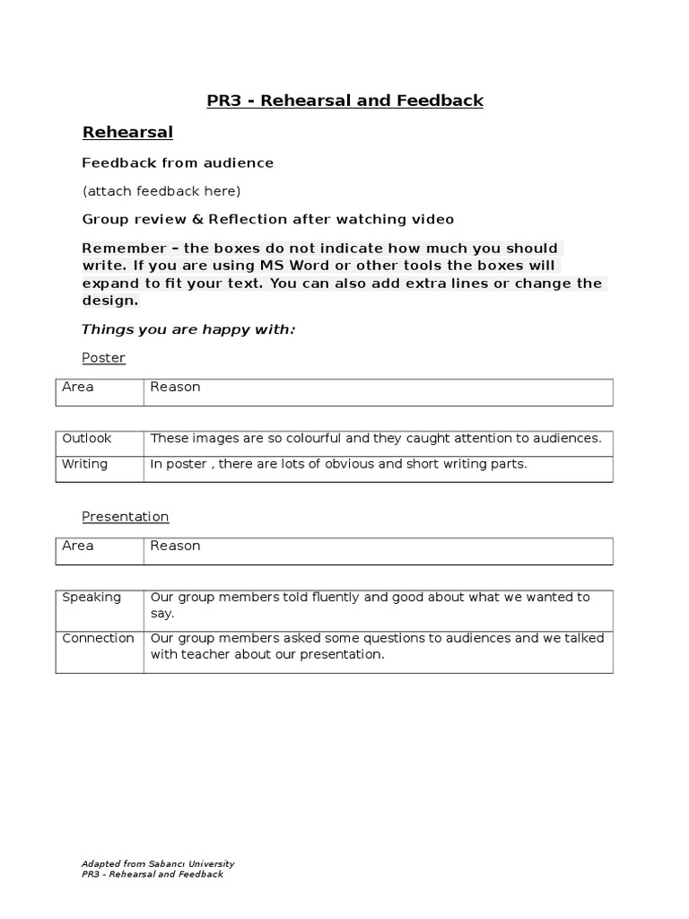 Rehearsal Feedback and Improvement Tips | PDF