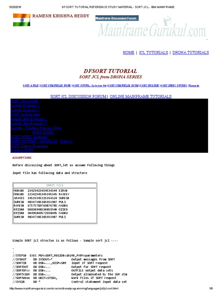 Dfsort Tutorial Reference Study Material - Sort JCL - Ibm Mainframe | PDF | Computer Programming ...