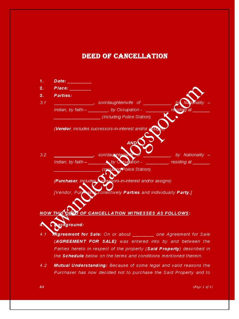 Deed of Cancellation of Agreement | PDF | Deed | Contractual Term