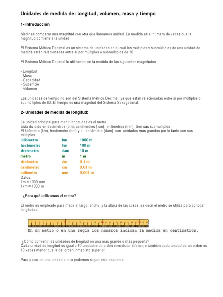 Unidades de Medida de Longitud Volumen Masa y Tiempo | PDF | Litro ...