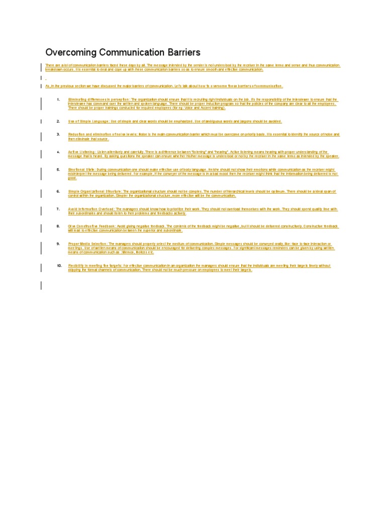 Overcoming Communication Barriers | PDF | Organizational Structure ...