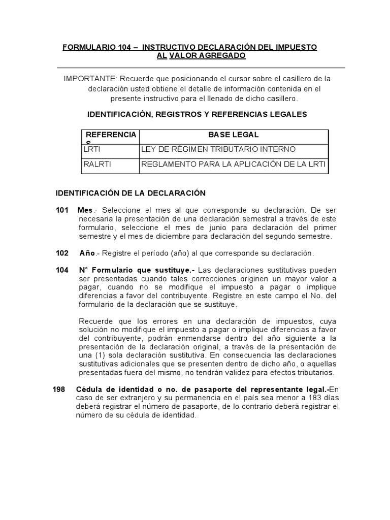 Instructivo Formulario 104 | PDF